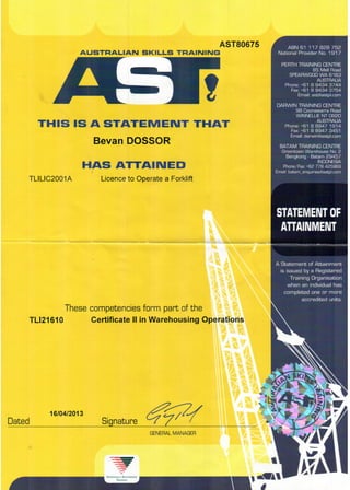 AST Forklift Licence | PDF