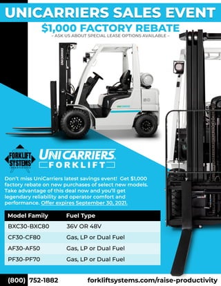 UniCarriers Sales Event - $1,000 Factory Rebate | PDF