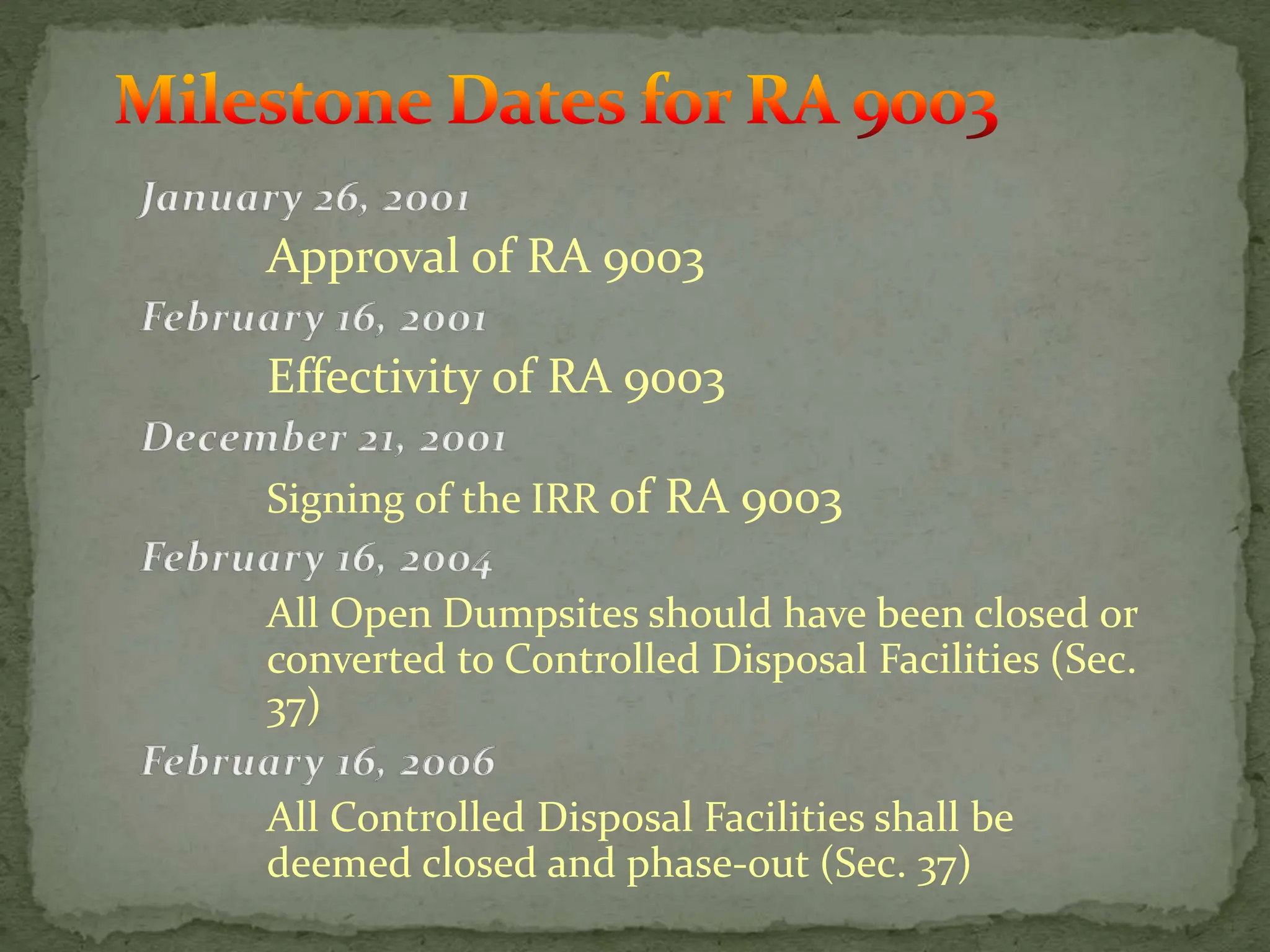 lecture on RA 9003 Ecological solid waste management | PPTX