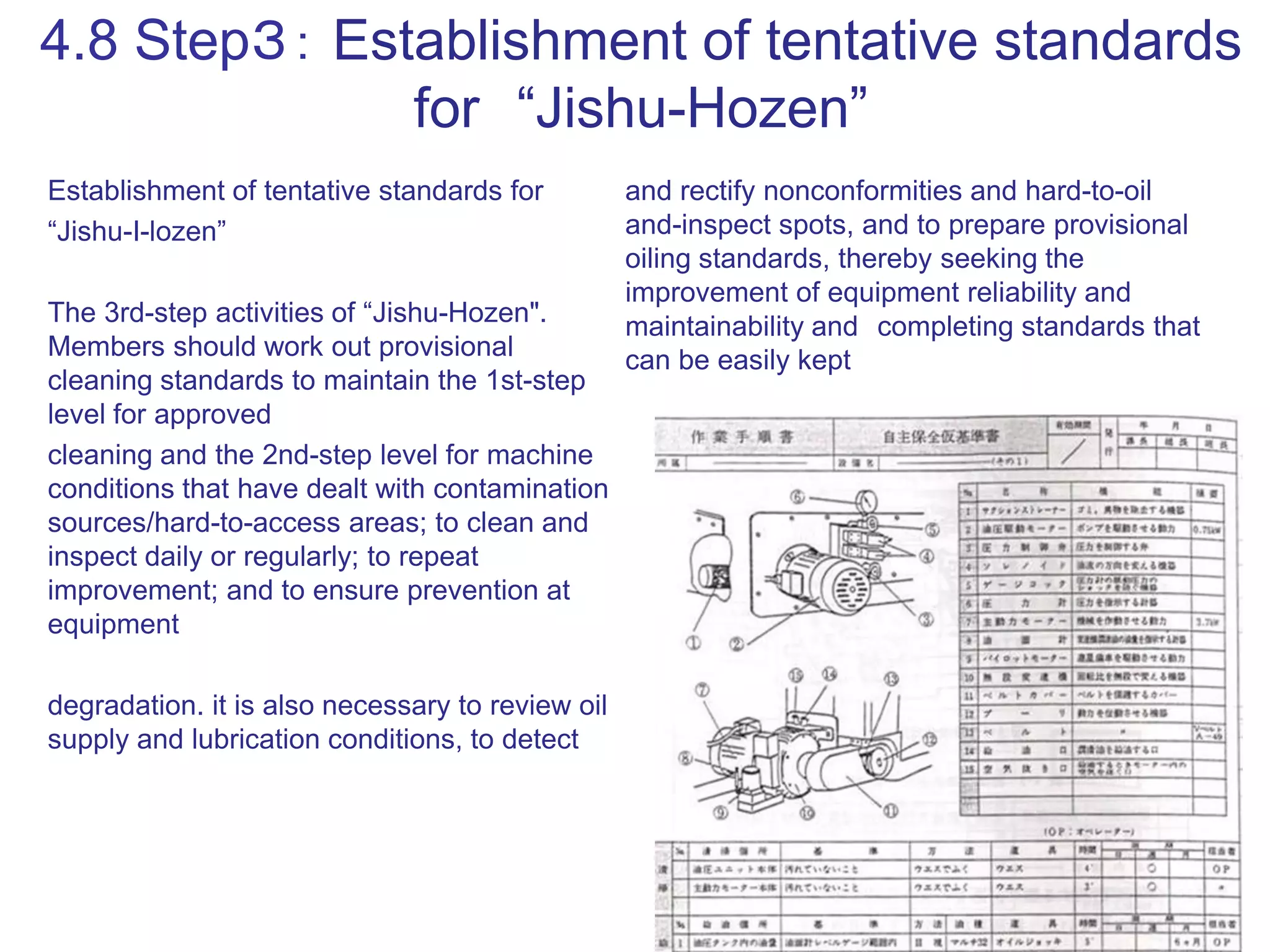 TPM for lean manufacturing chp4 step of “jlshu hozen “activities | PDF