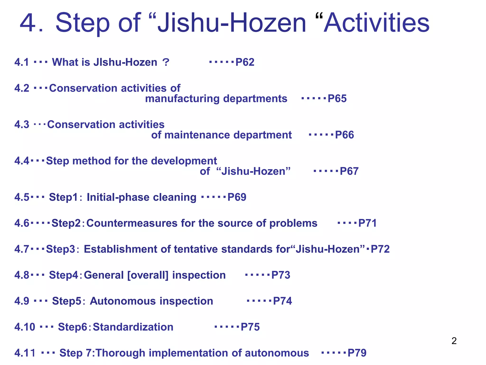 TPM for lean manufacturing chp4 step of “jlshu hozen “activities | PDF