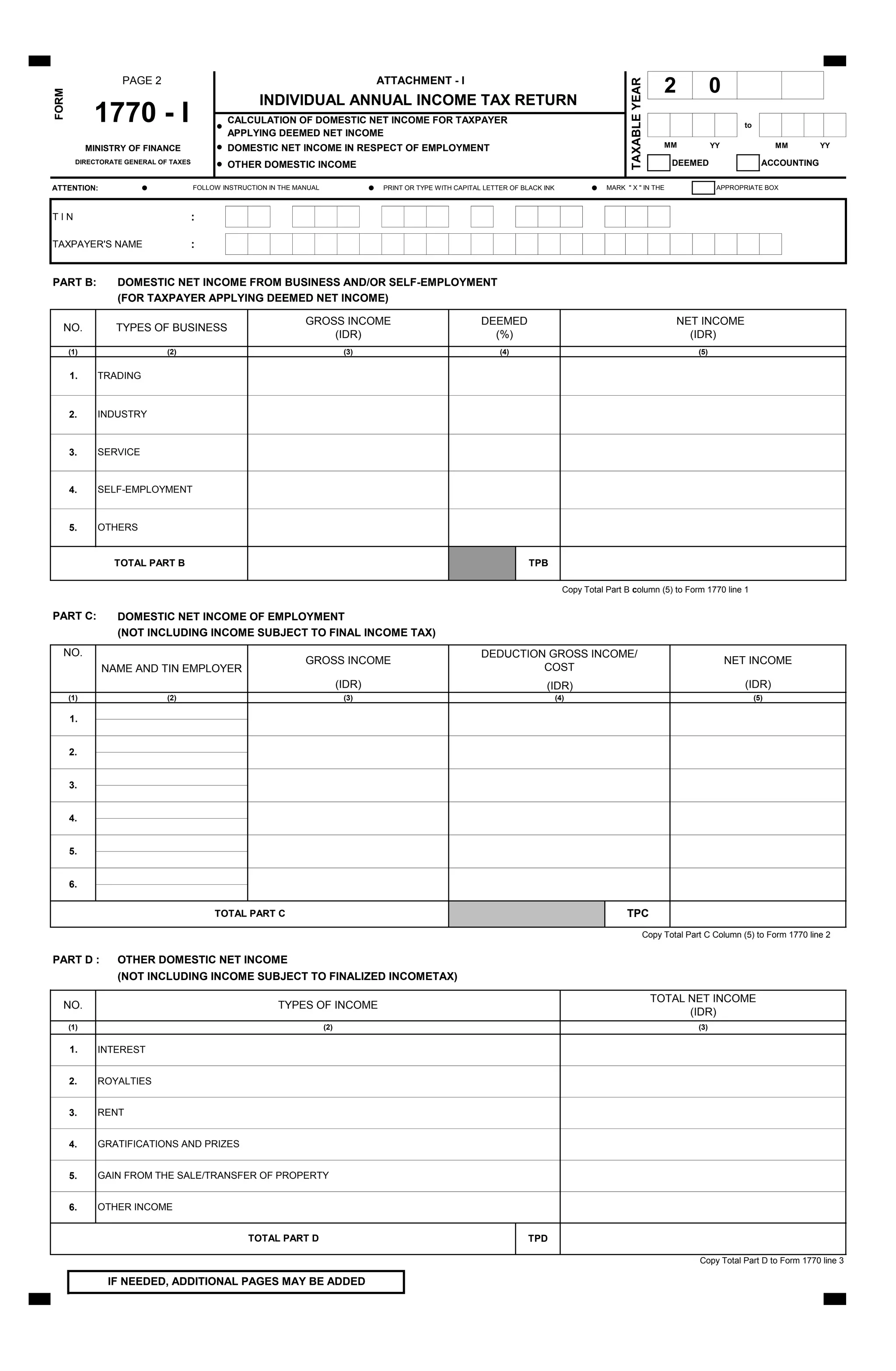 Form 1770-attachment i page 2 | PDF | Personal Taxes | Personal Finance