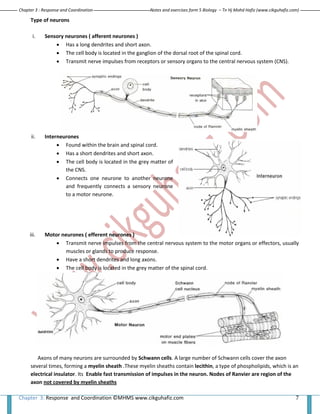 Form 5 biology notes chapter 3 - Coordination | PDF