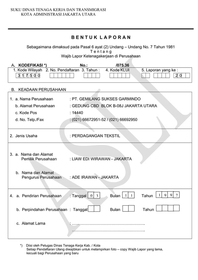 Form wajib lapor | PDF Form wajib lapor | PDF