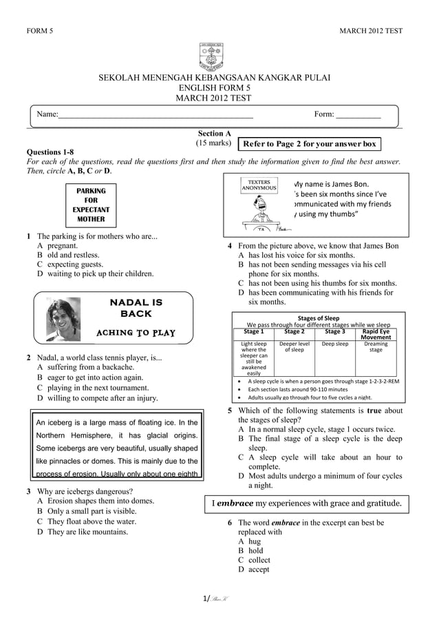 Form 5 English test | PDF