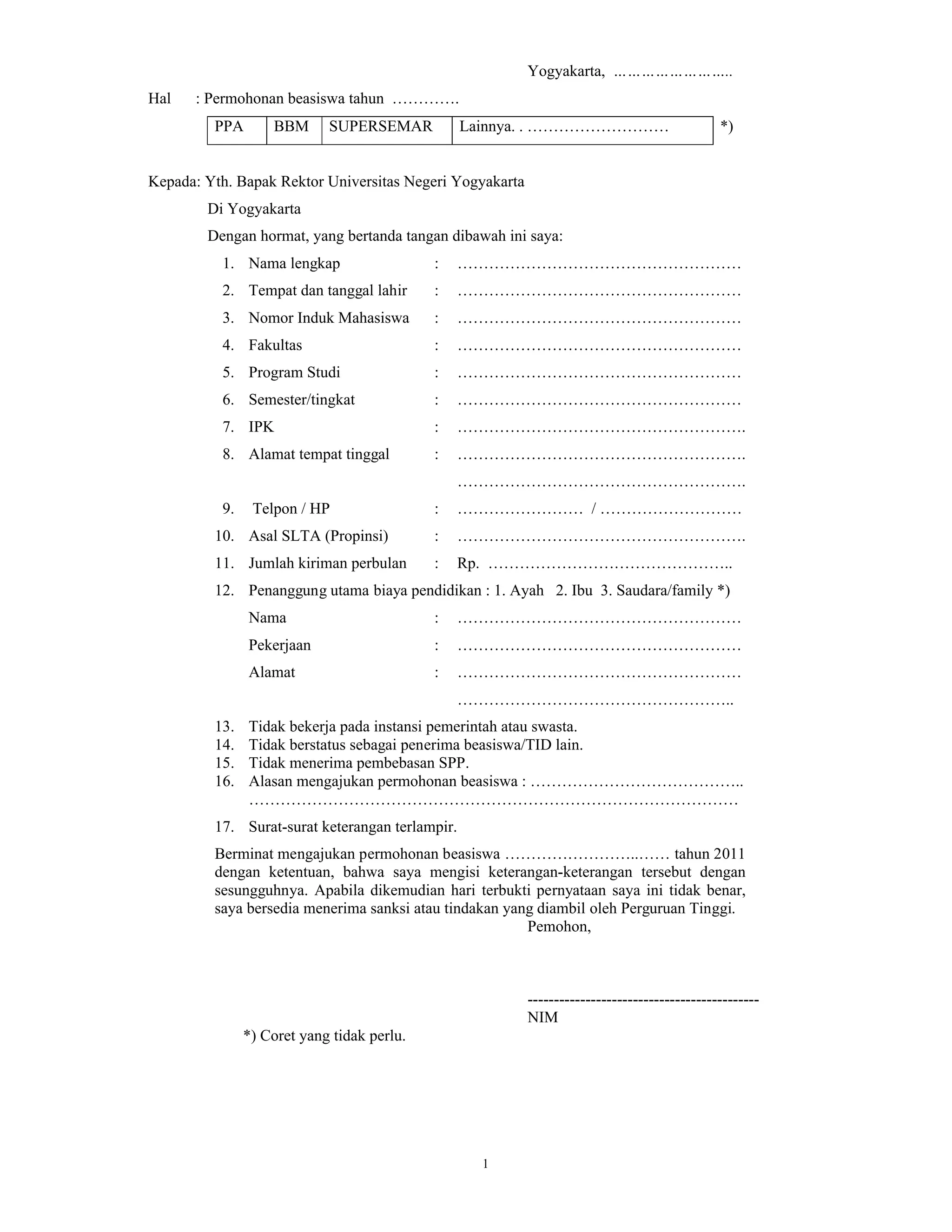 Form beasiswa ppa | PDF