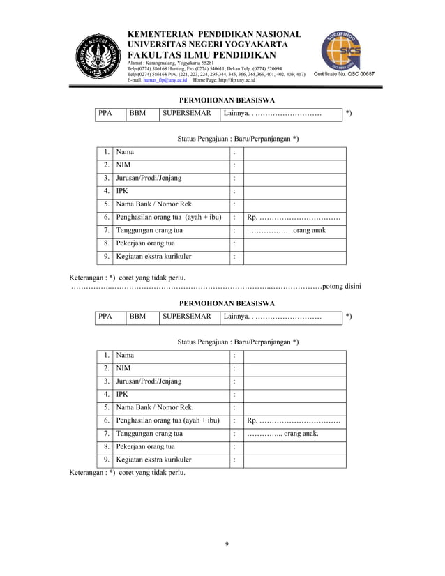 Form beasiswa ppa | PDF