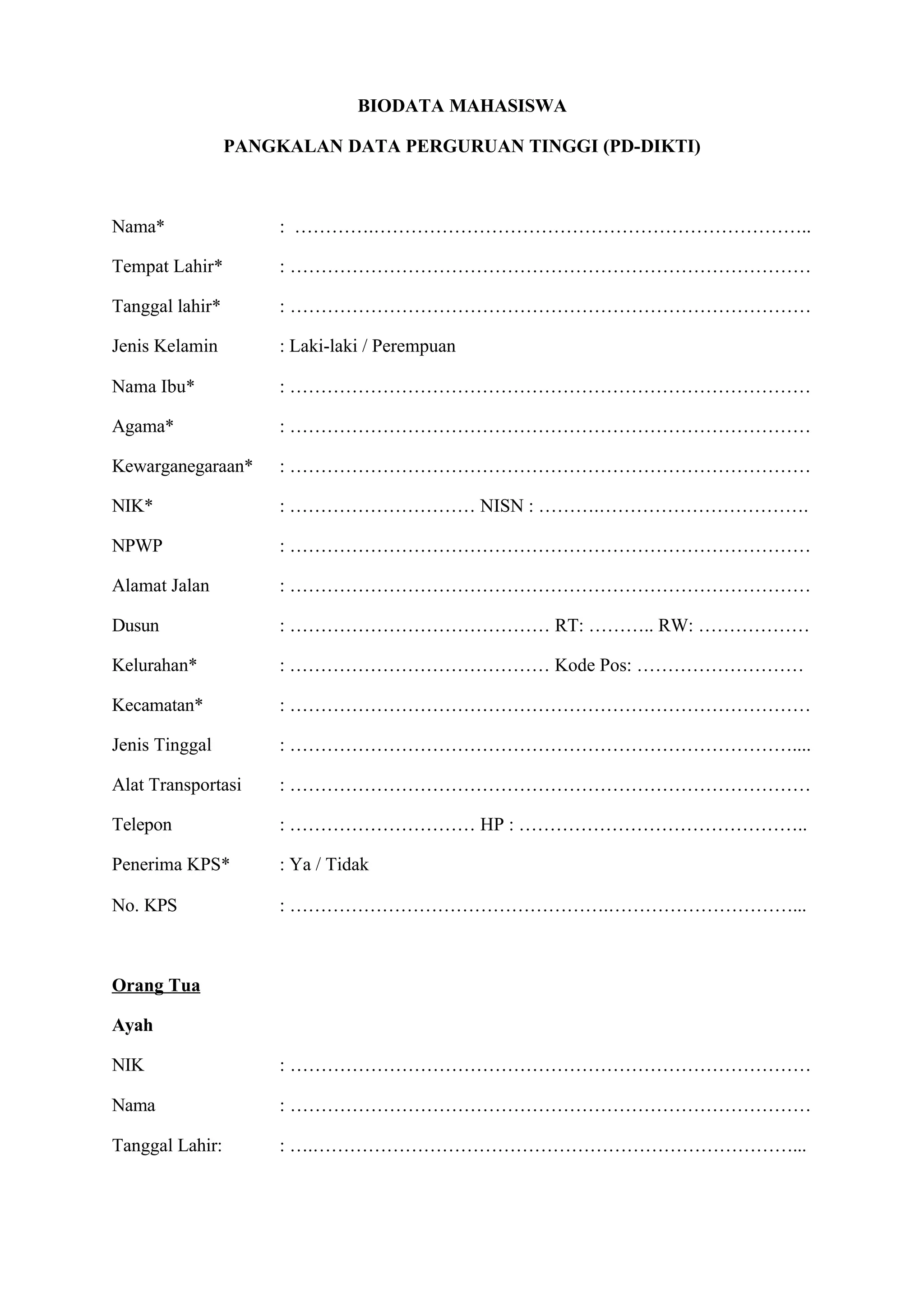 Form-Biodata pddikti.docx contoh utk berisi ppg syarat | PDF