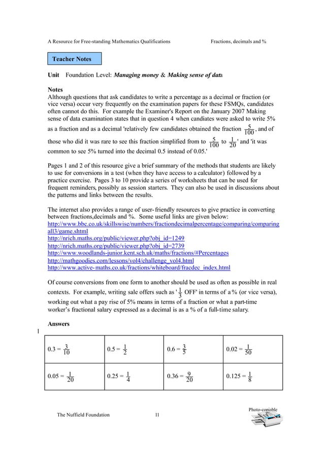 FS Maths Level 2 – 25th March, (Percentages, form conversion). | PDF | Free Download