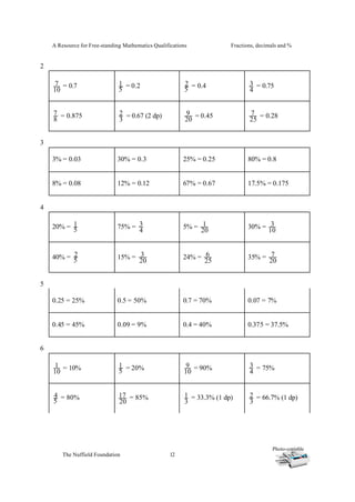 FS Maths Level 2 – 25th March, (Percentages, form conversion). | PDF