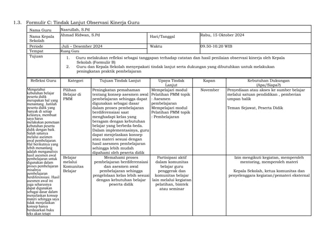 Formulir Observasi pembelajaran di PMM tahun 2024 | PDF