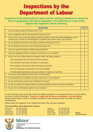 Form ohs - inspections by the department of labour | PDF