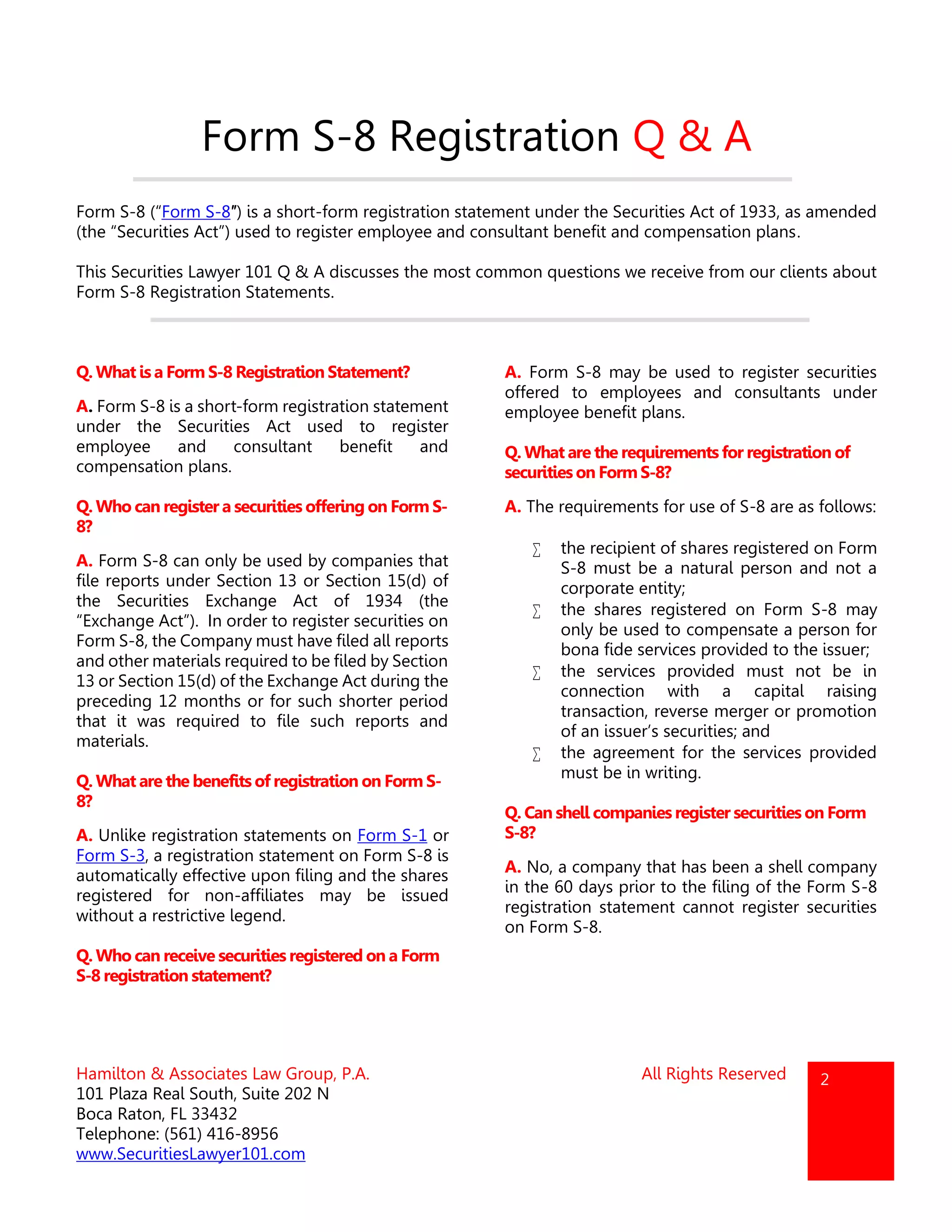 Form S-8 Q & A | PDF | Free Download