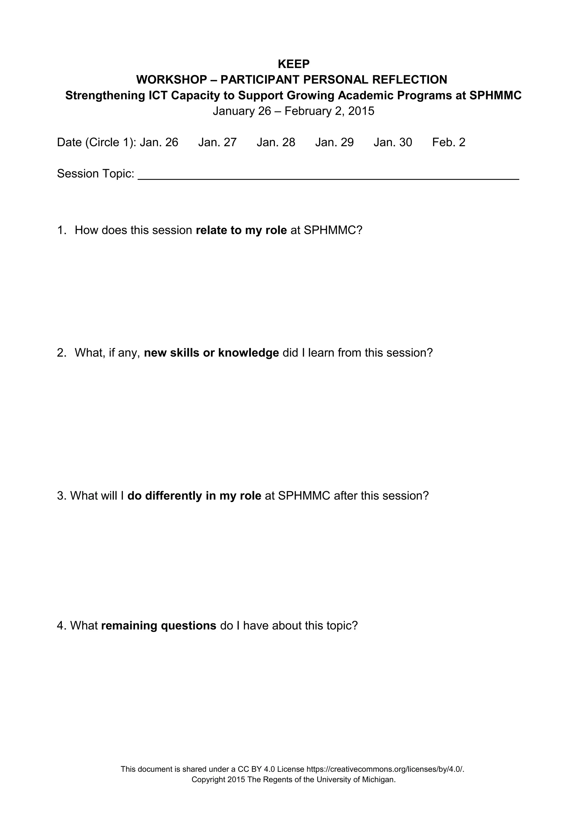 2015 - Information Resources and ICT at SPHMMC- Session Reflection Form ...