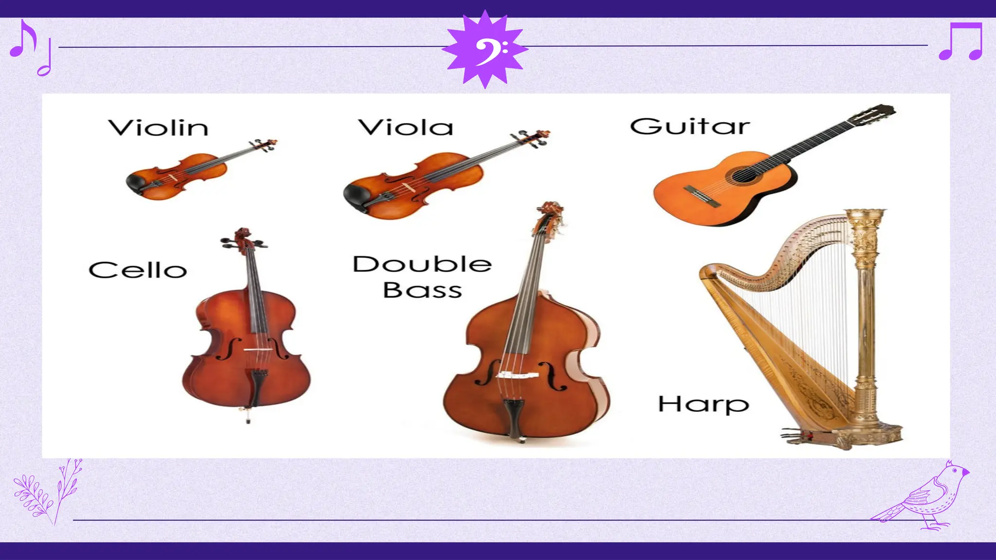 Form (structure of musical forms repeat marks) Timbre (introduction of ...