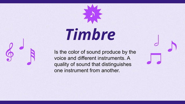 Form (structure of musical forms repeat marks) Timbre (introduction of ...
