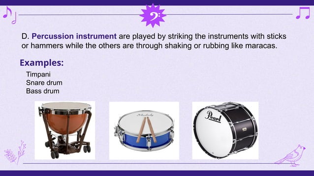 Form (structure of musical forms repeat marks) Timbre (introduction of ...