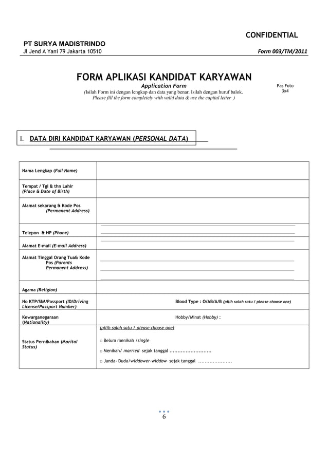 Form 003(1) aplikasi karyawan | DOC