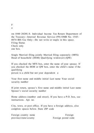 Form 1040 2020U.S. Individual Income Tax Return Departme | PDF