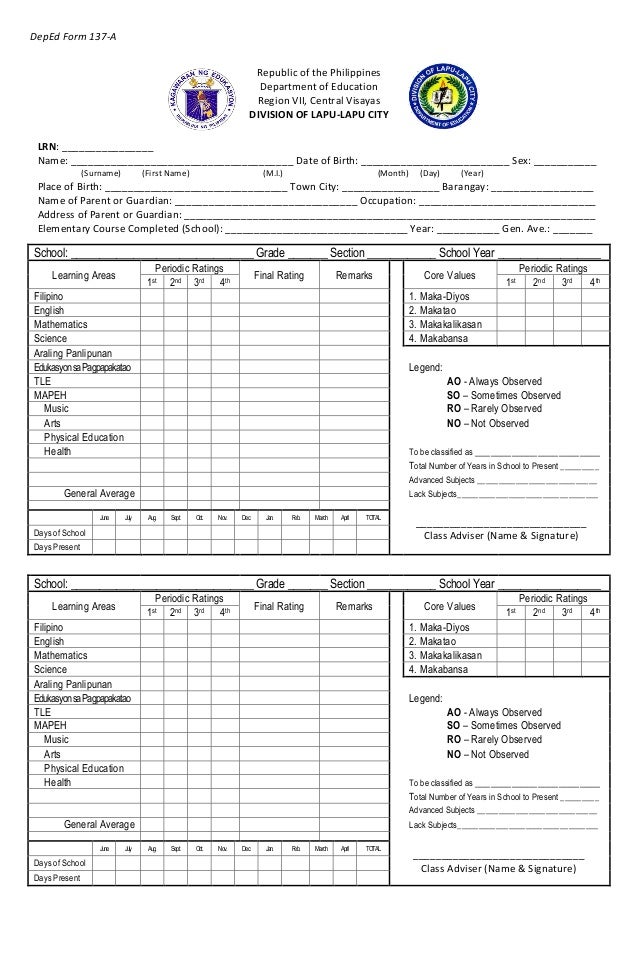 Form 137 k 12 Form 137 k 12