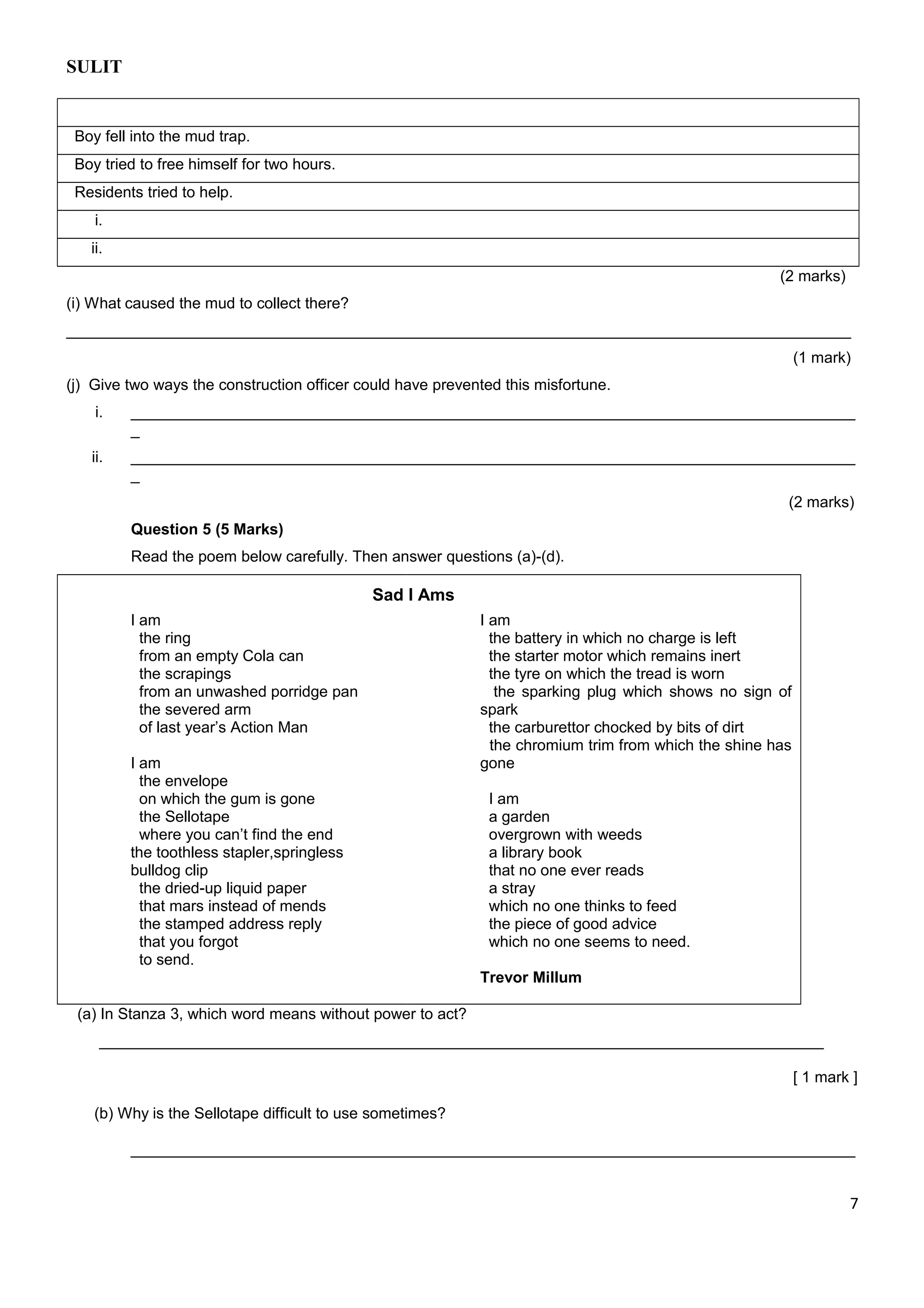 Form 1 english examination paper | DOC