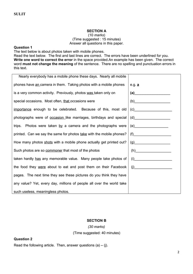 Form 1 english examination paper | DOC | Nutrition | Healthy Living