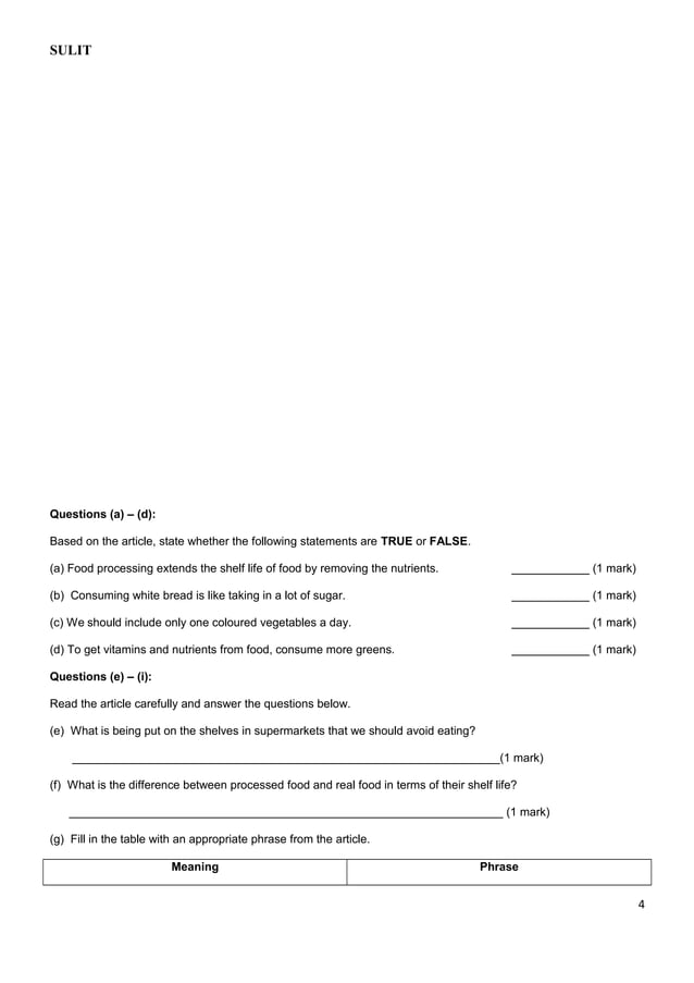 Form 1 english examination paper | DOC | Nutrition | Healthy Living