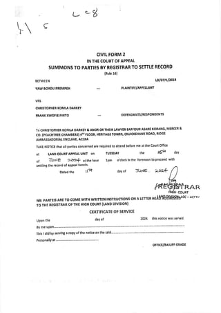 Yaw Boadu Premper versus Christopher Komla Darkey & Frank Kwofie Pinto ...