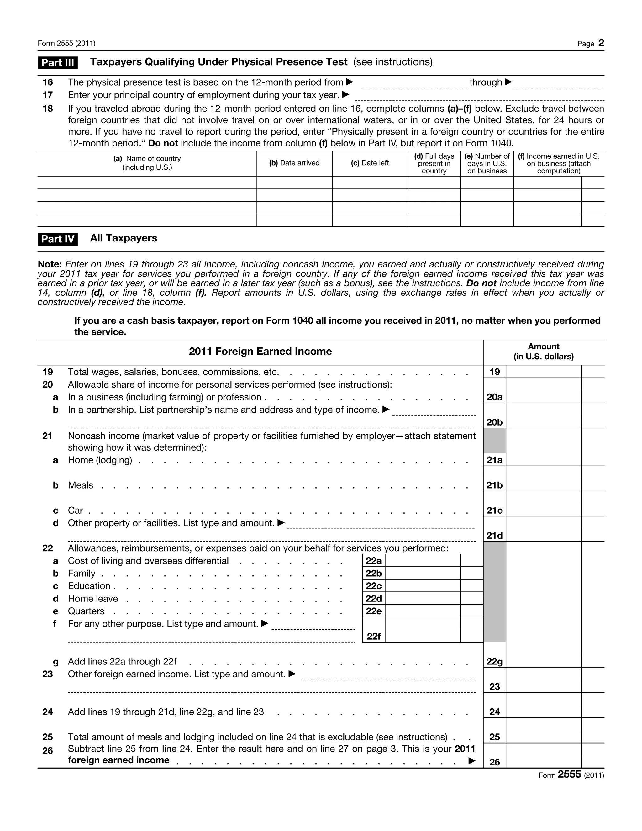 US Tax Abroad - Expatriate Form 2555 | PDF