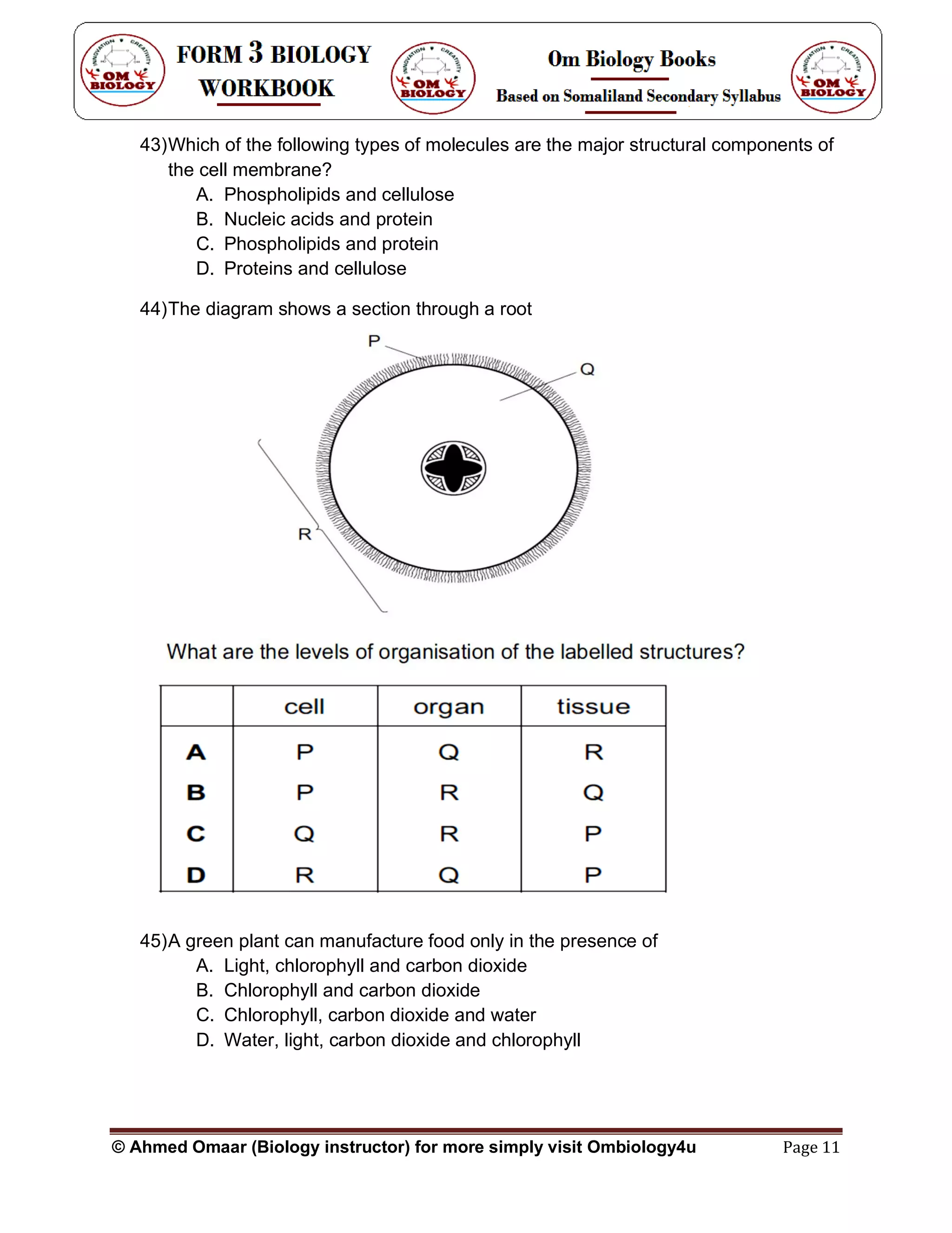 Form 3 Biology Workbooks based on Somaliland Biology Syllabus by Ahmed ...