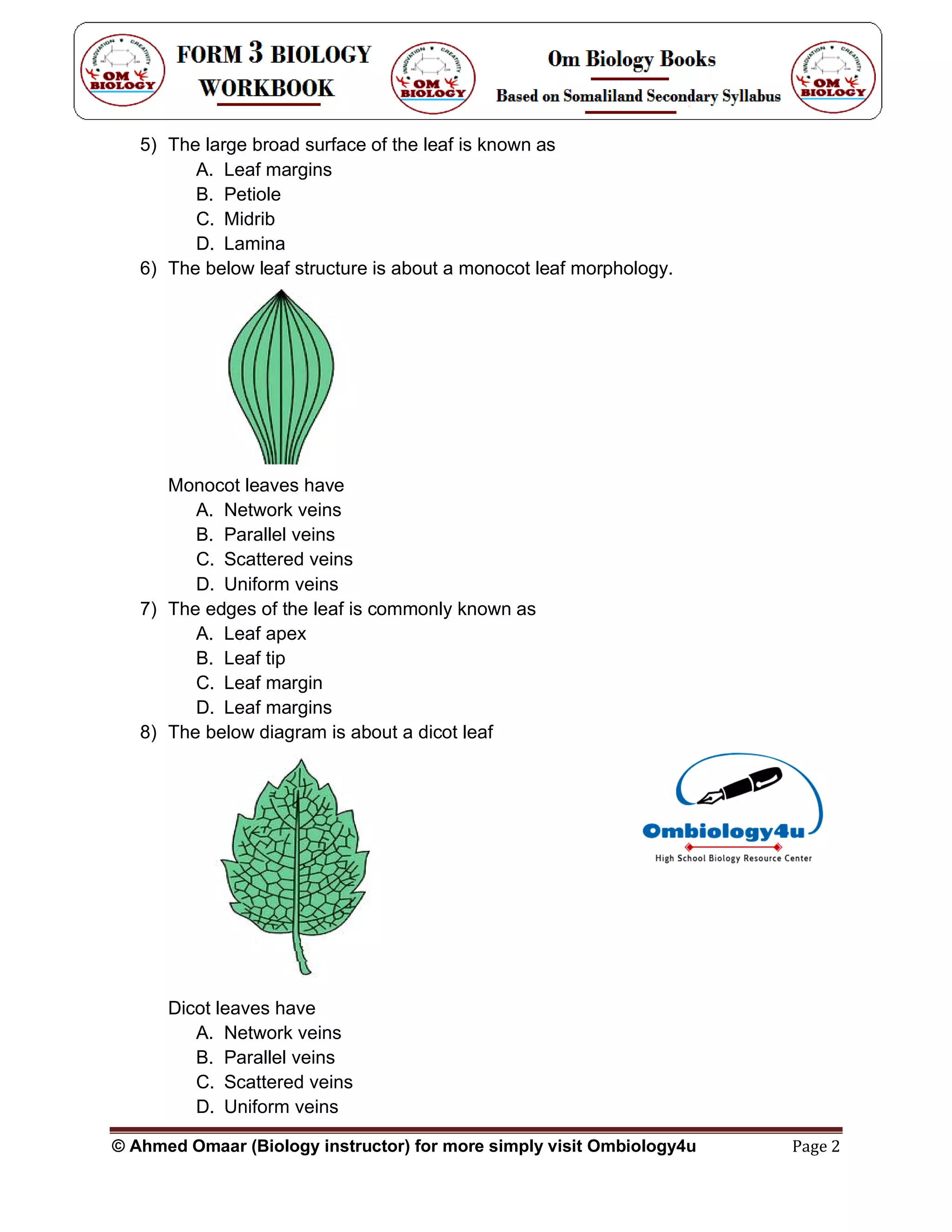 Form 3 Biology Workbooks based on Somaliland Biology Syllabus by Ahmed ...