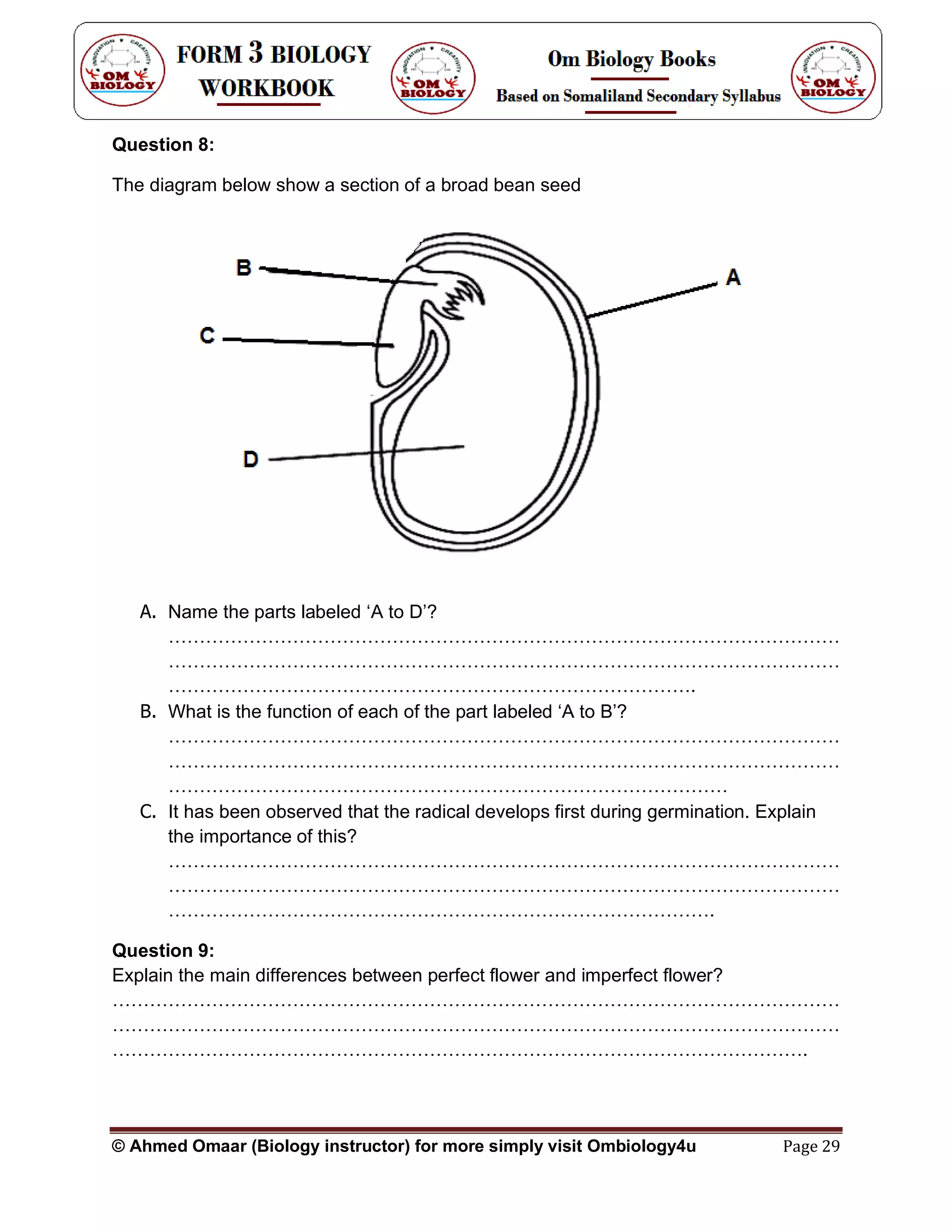 Form 3 Biology Workbooks based on Somaliland Biology Syllabus by Ahmed ...