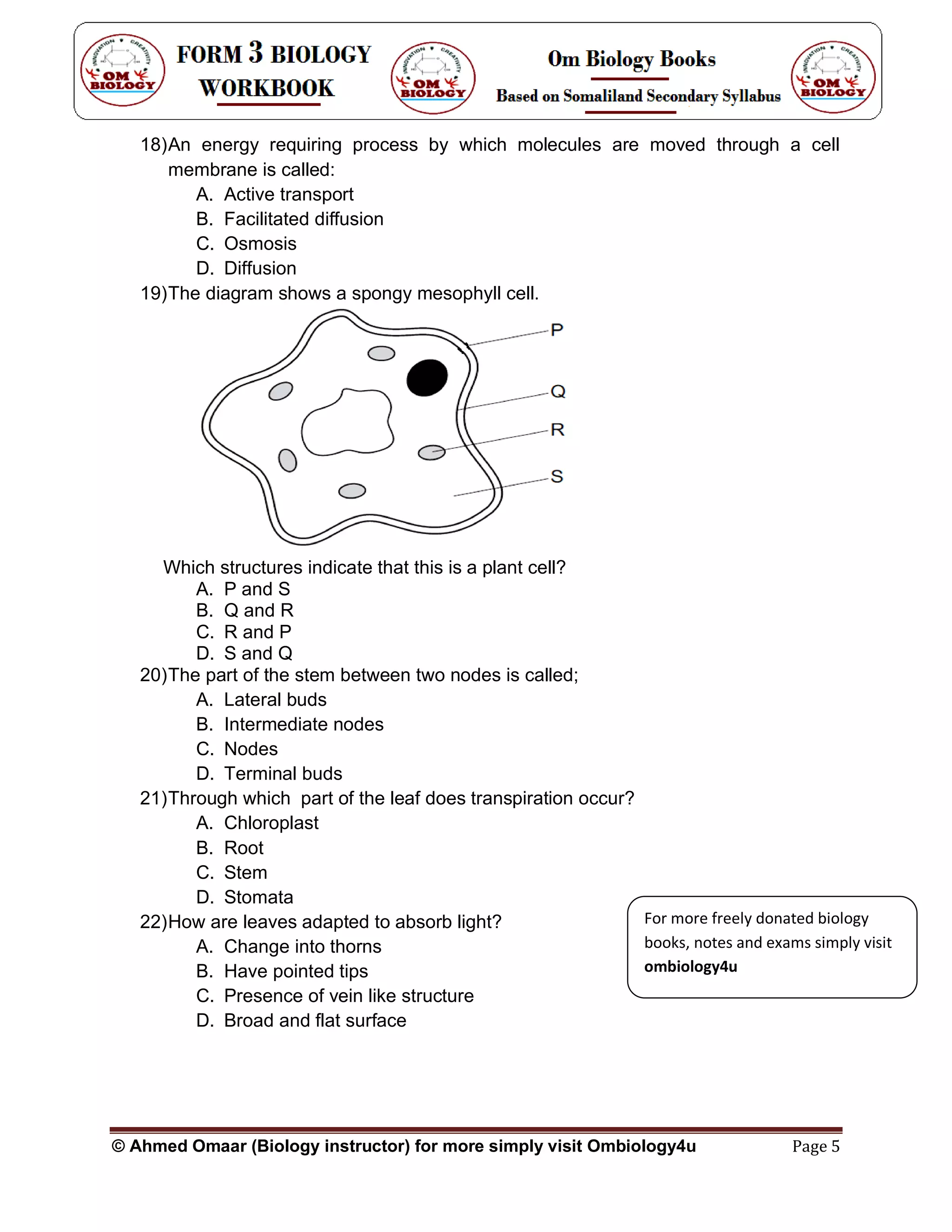 Form 3 Biology Workbooks based on Somaliland Biology Syllabus by Ahmed ...