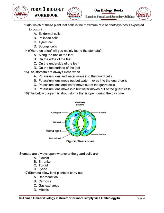 Form 3 Biology Workbooks based on Somaliland Biology Syllabus by Ahmed ...