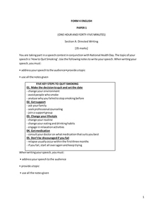 Form 4 ENGLISH p1.final 2014 | DOCX | Smoking Cessation | Wellness