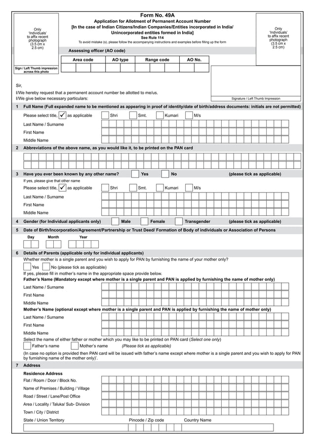 Form_49A of Income Tax for Individuals companies | PDF