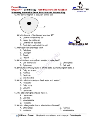 Cell Biology Summary Notes with Somaliland Form 4 Biology Past Exam ...