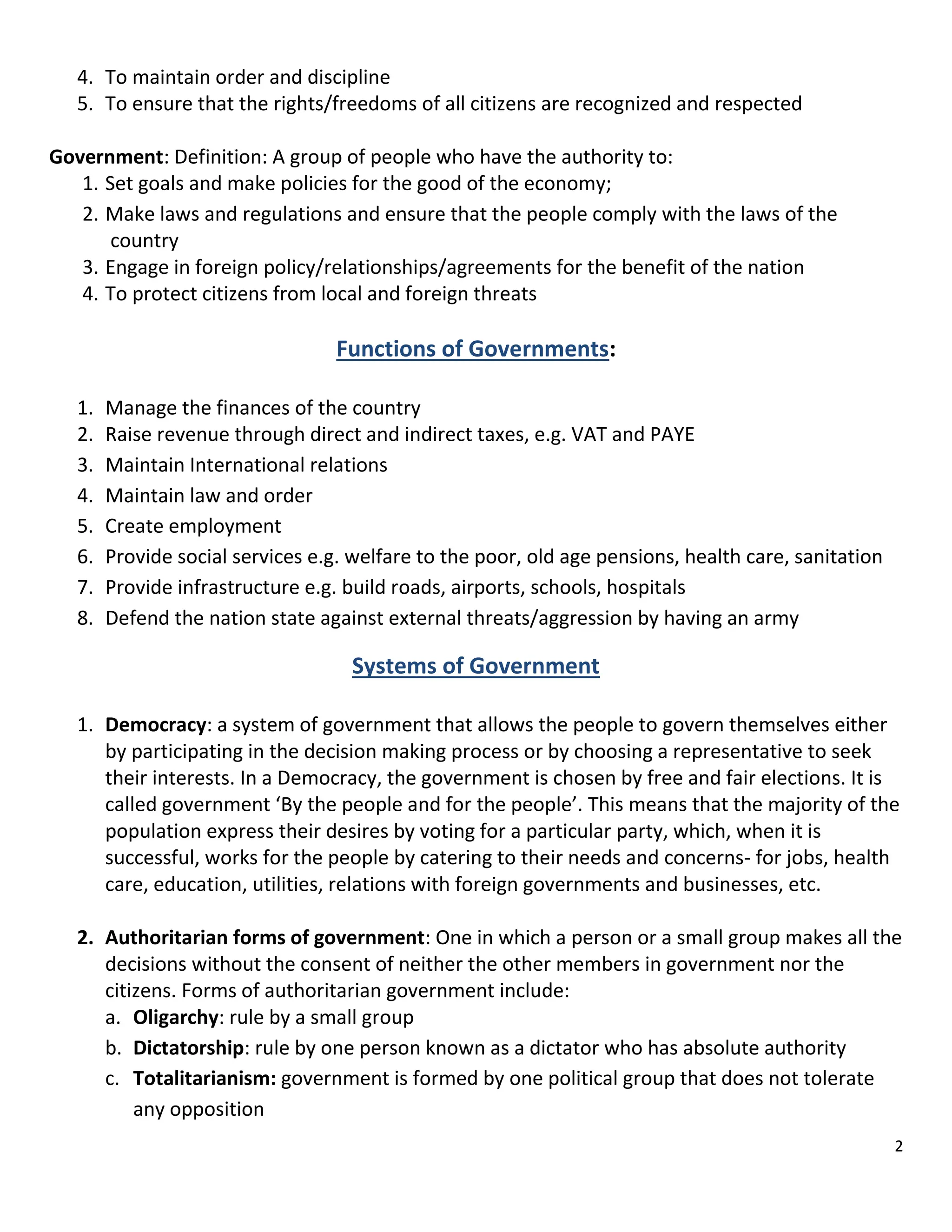 Form 4 T3 Government handout for CSEC students | DOC