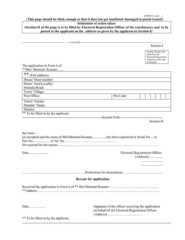 Form 6 Application for inclusion of name in electoral roll | PDF