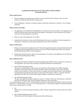 Form 6 Application for inclusion of name in electoral roll | PDF