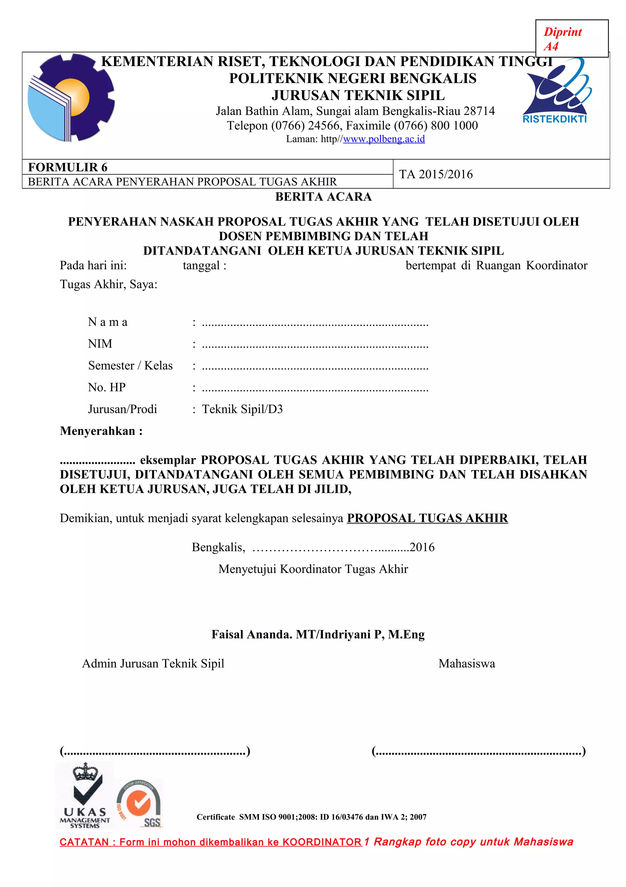 Proposal Tugas Akhir Diterima | PDF