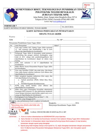 Form 7 kartu kendali ujian tugas akhir | DOC