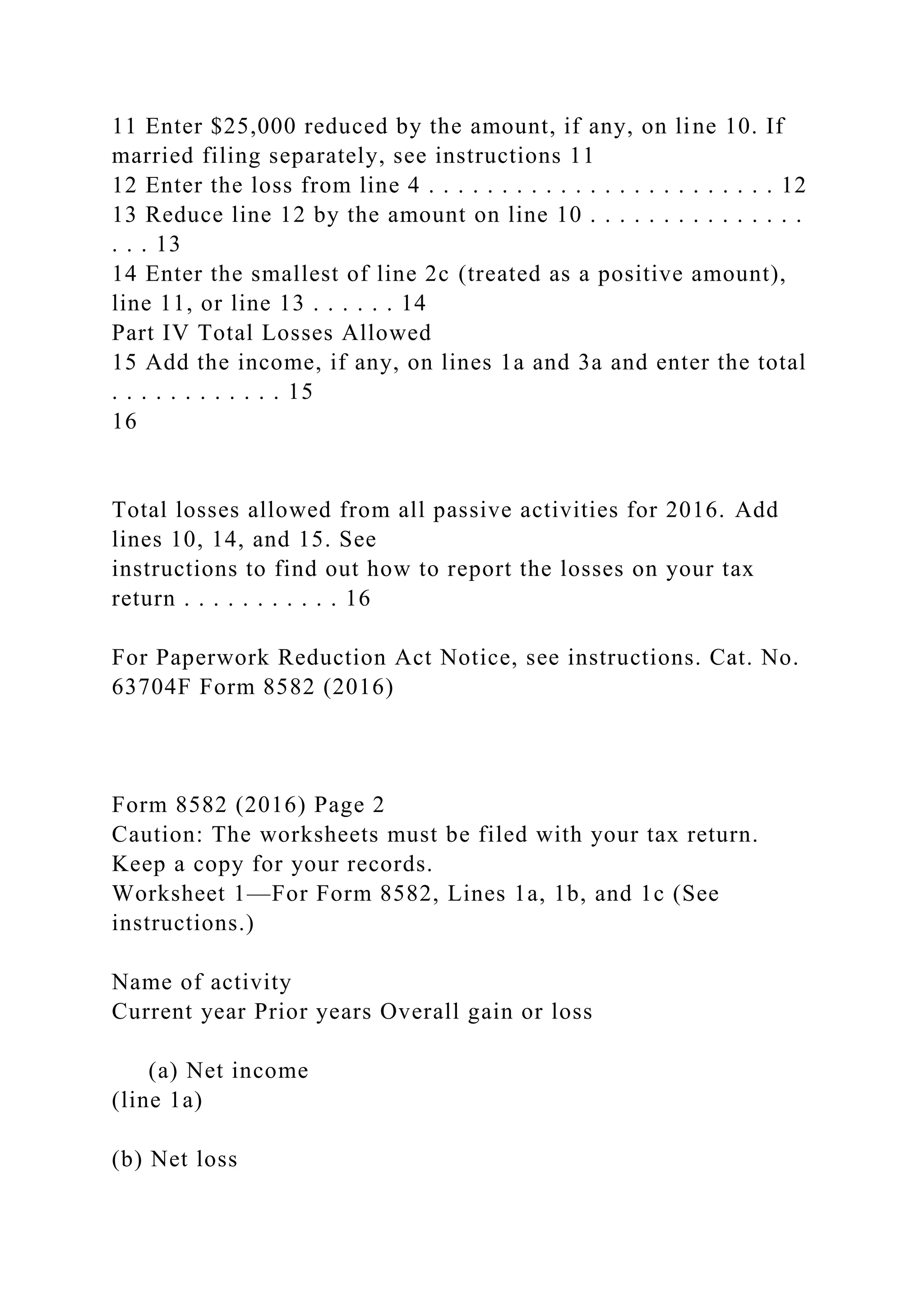 Form 8582 Department of the Treasury Internal Revenue Ser.docx