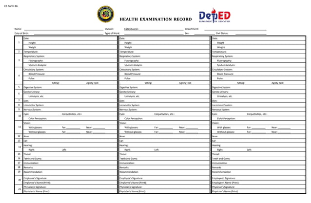 Form_86 Health Examination Record deped.docx | Resume Writing and ...