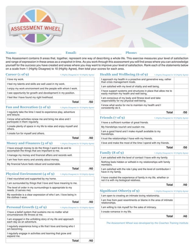 Form Personal Assessment Wheel | PDF