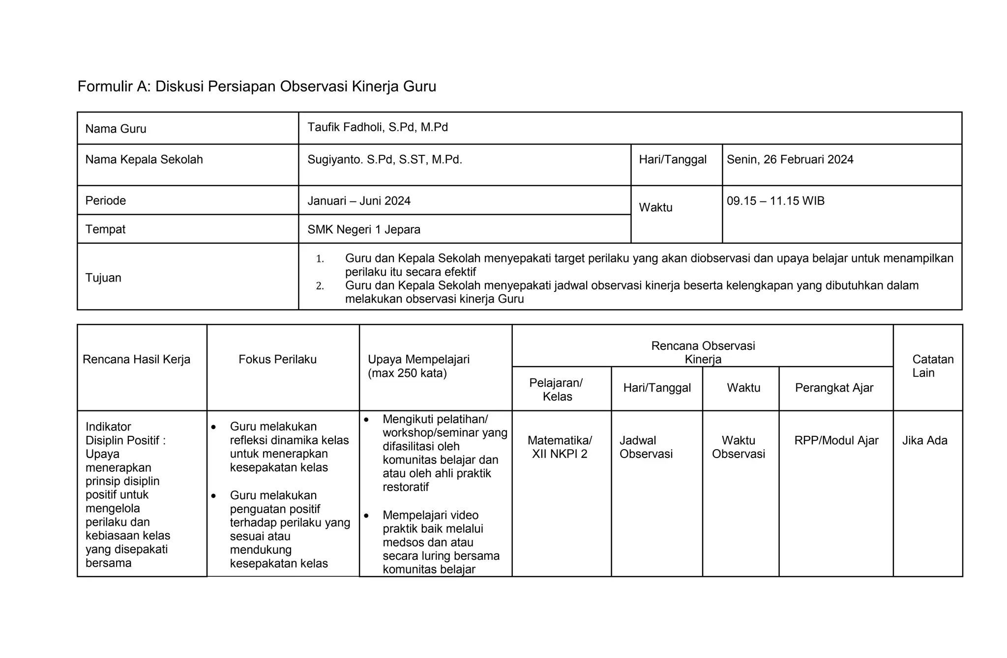 FORM A. DISIPLIN POSITIF (contoh) gggggg | DOCX