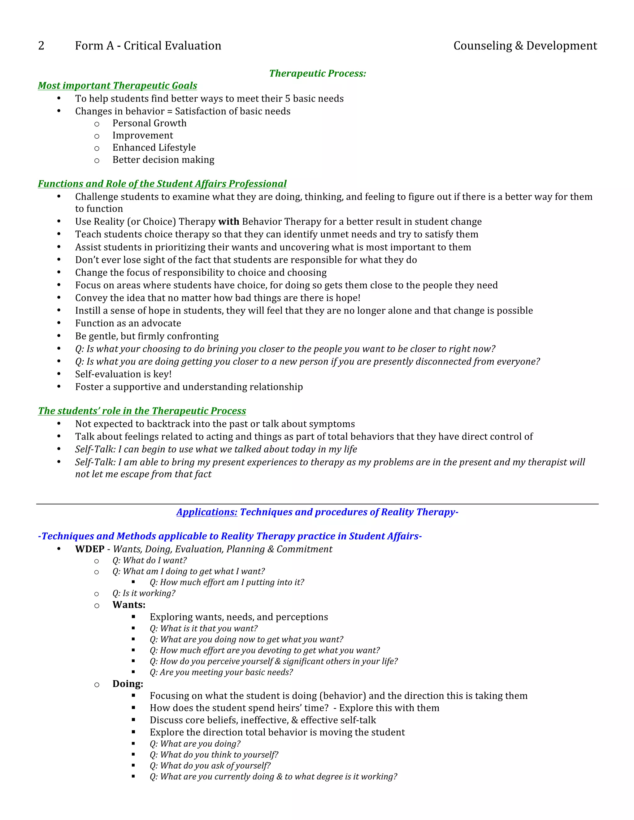 An Overview: Reality Therapy | PDF | Mental Health | Diseases and ...