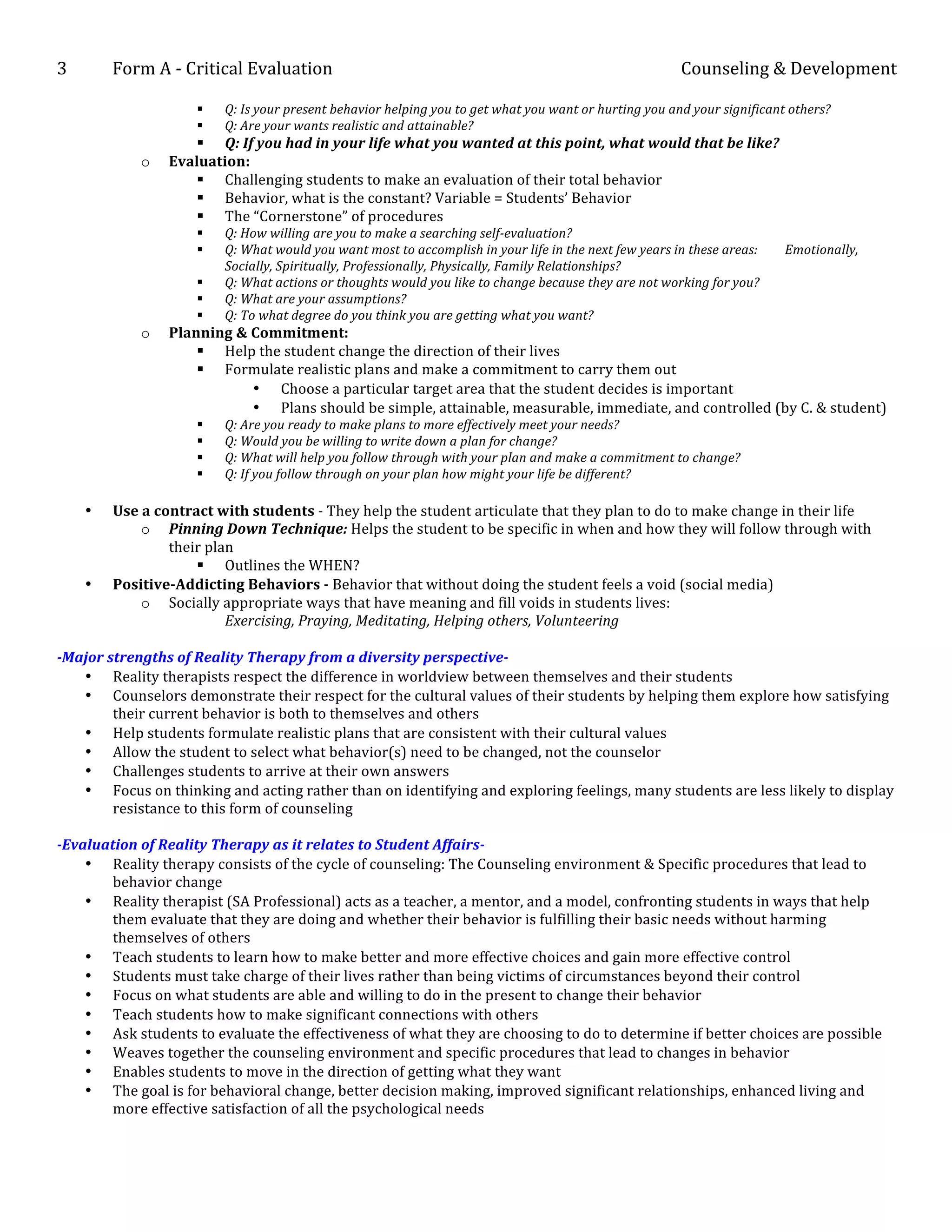 An Overview: Reality Therapy | PDF | Mental Health | Diseases and ...