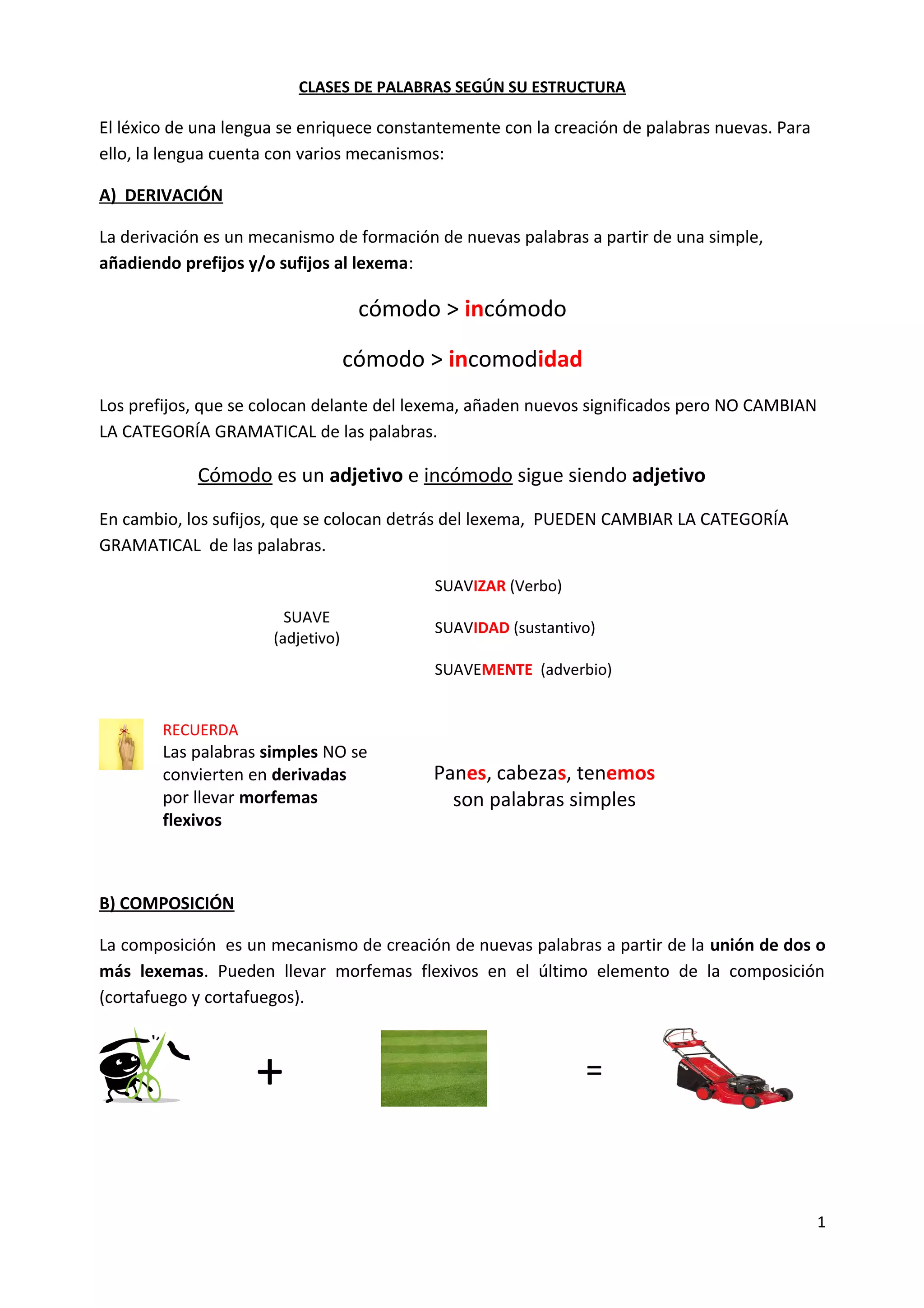 Formación de palabras y campos lexicos semanticos | DOC