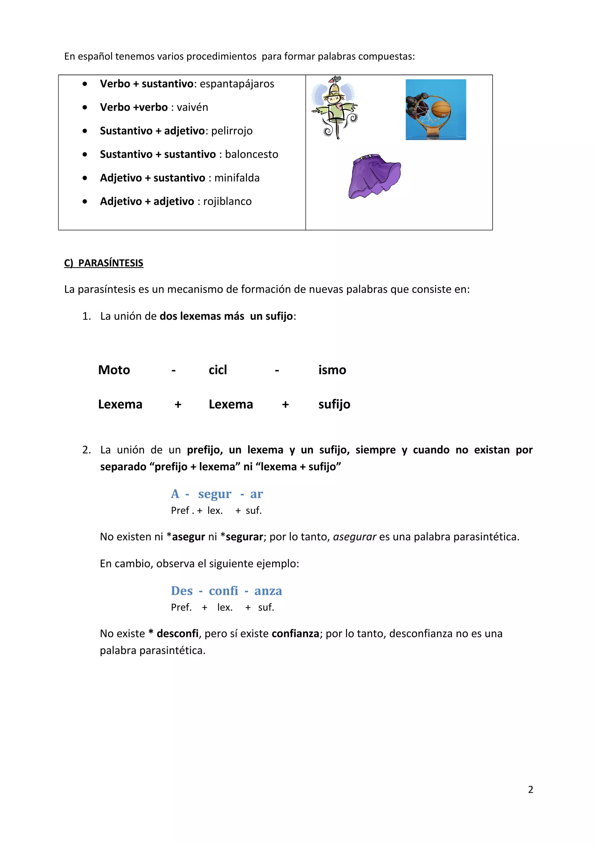 Formación de palabras y campos lexicos semanticos | DOC